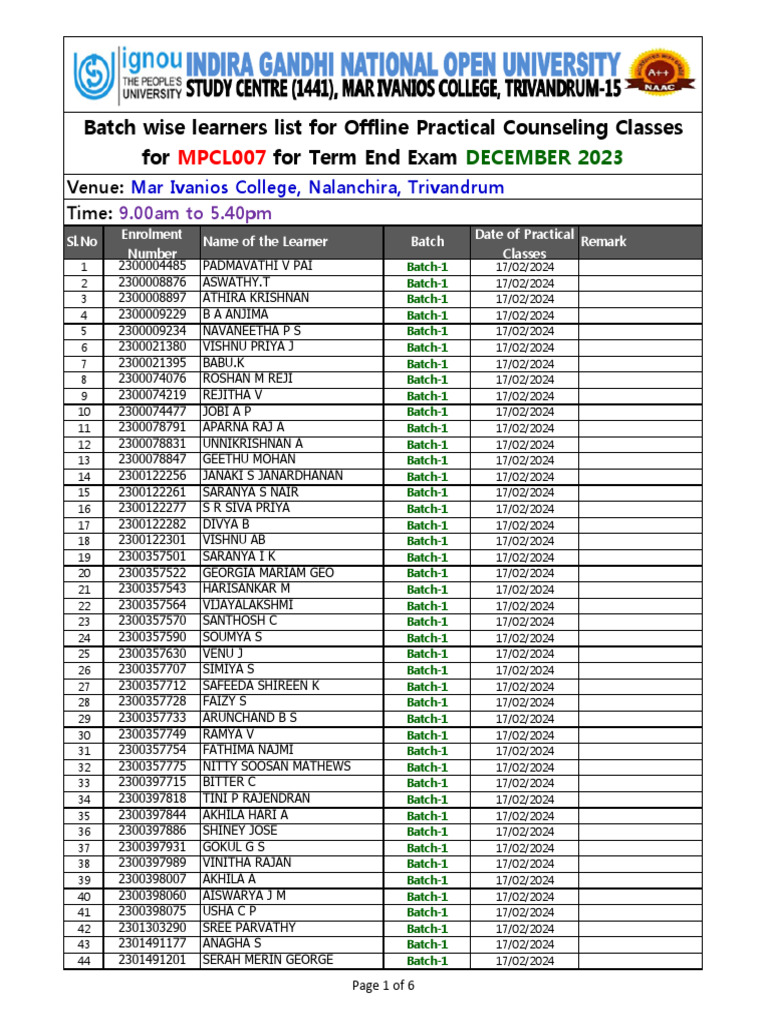 MPCL007-Batch Wised Student List For Practical Clasees DECEMBER 2023 ...