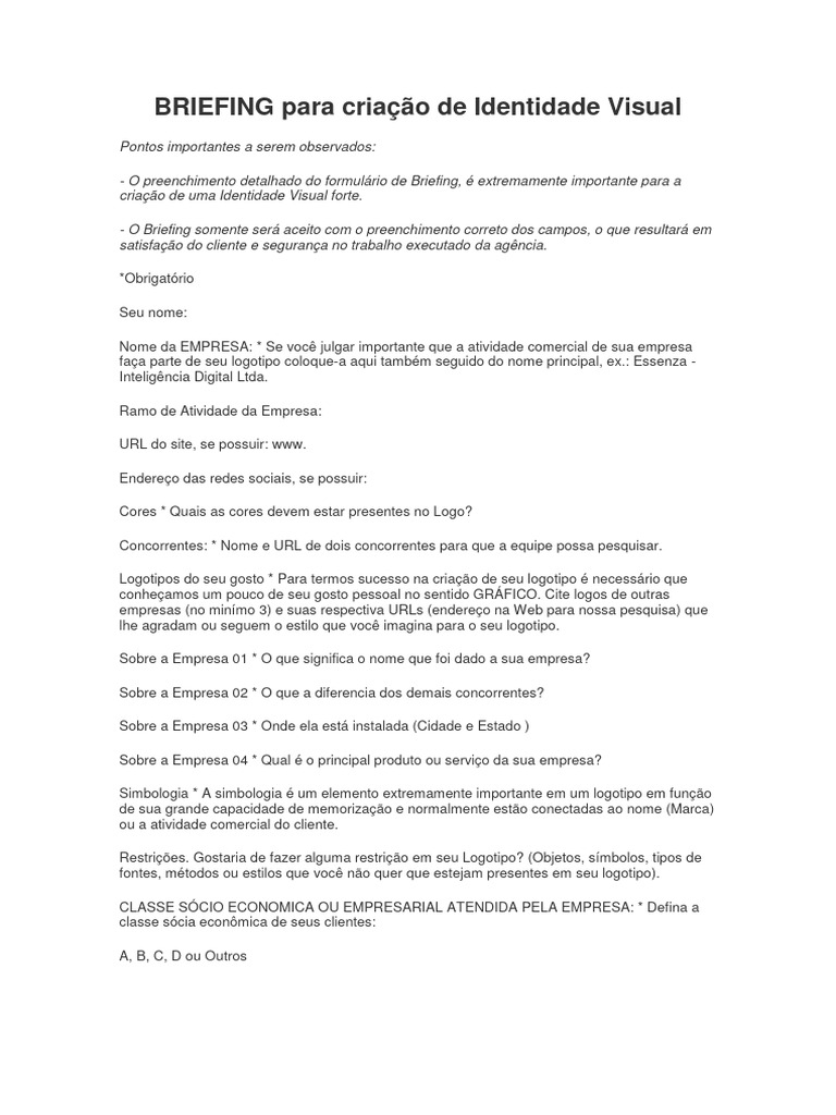 BRIEFING para Criação de Identidade Visual | PDF | Rede mundial de ...