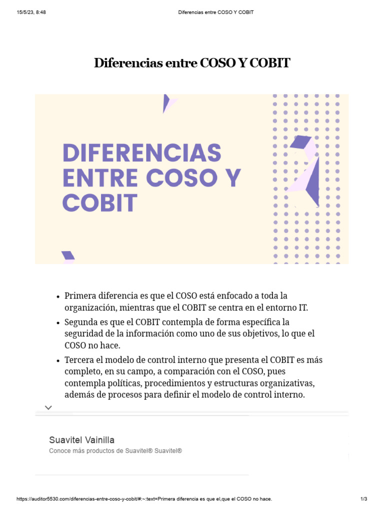 Diferencias Entre COSO Y COBIT | PDF | Cobit | Business
