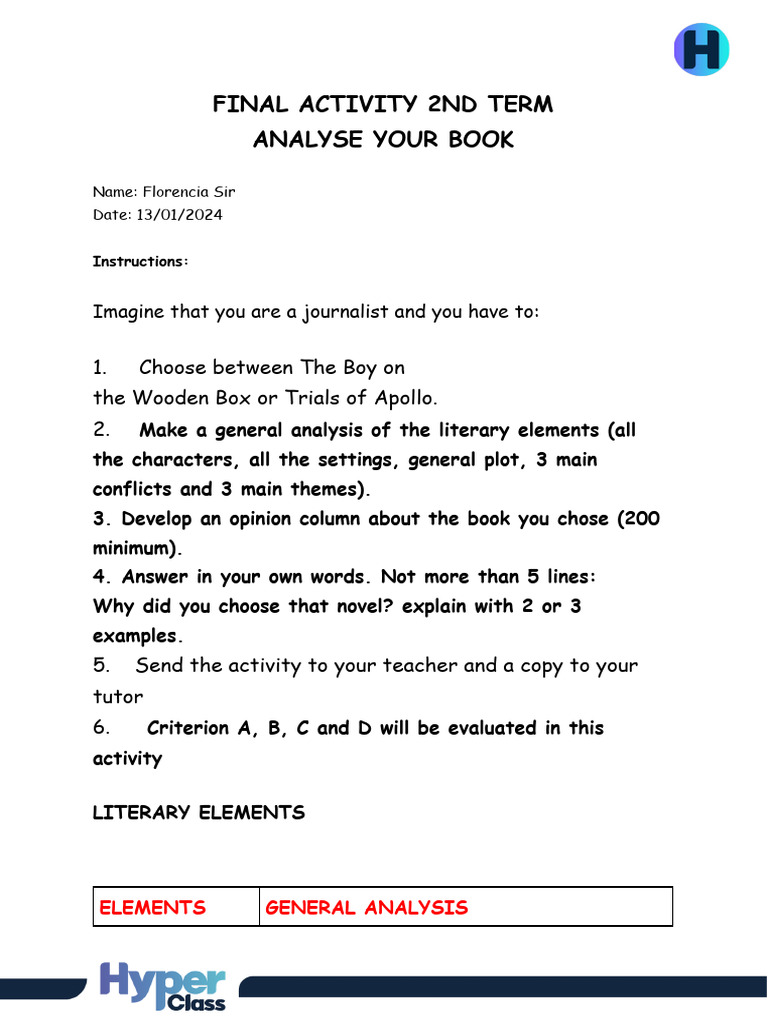 Final Activity 2nd Term English and Literature | PDF