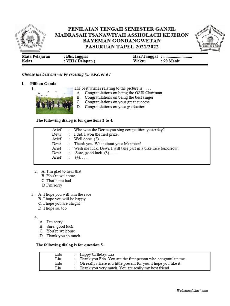 Soal PAS B.Ing Kelas 9 2021 | PDF