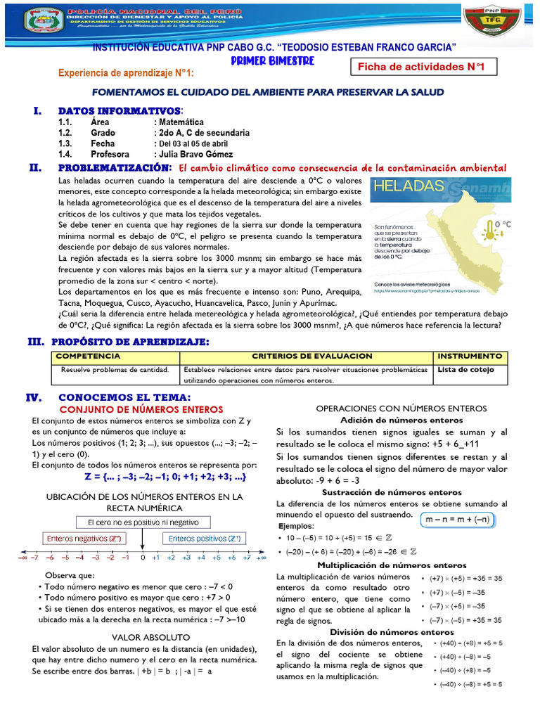 Ficha 2°-1 | PDF | Entero | Temperatura