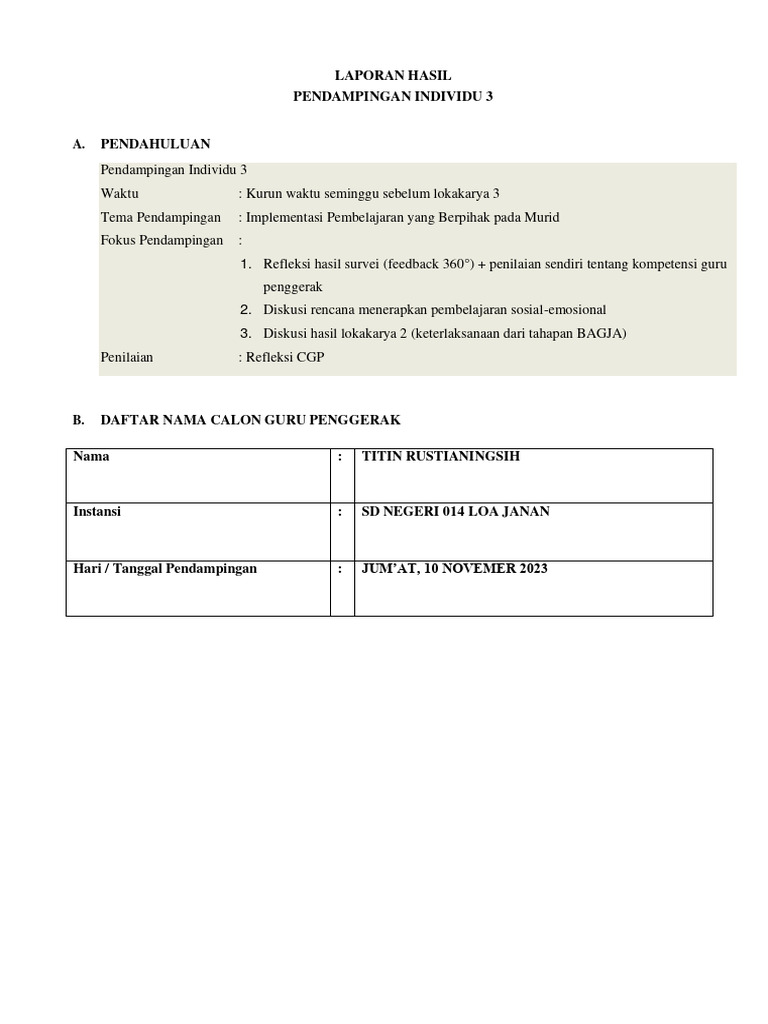 Laporan Hasil Pemantauan Pi 3 Titin | PDF