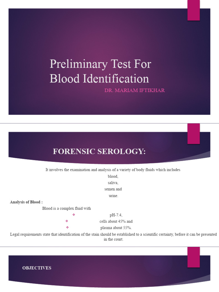 Identification of Blood - Preliminary Tests | PDF