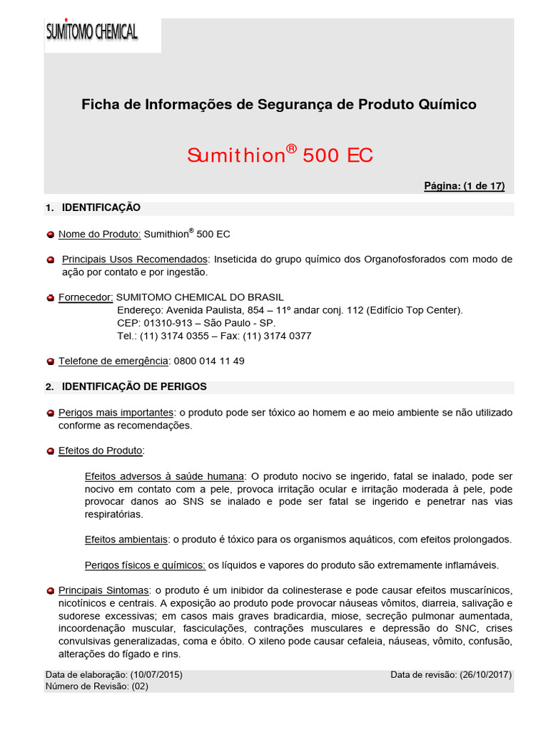 Sumithion 500 EC: Ficha de Informações de Segurança de Produto Químico ...