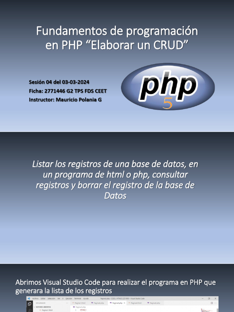 Sesion 0401 CRUD CON HTML - PHP - MYSQL Listar Todos y Uno Solo | PDF | Php | Bases de datos
