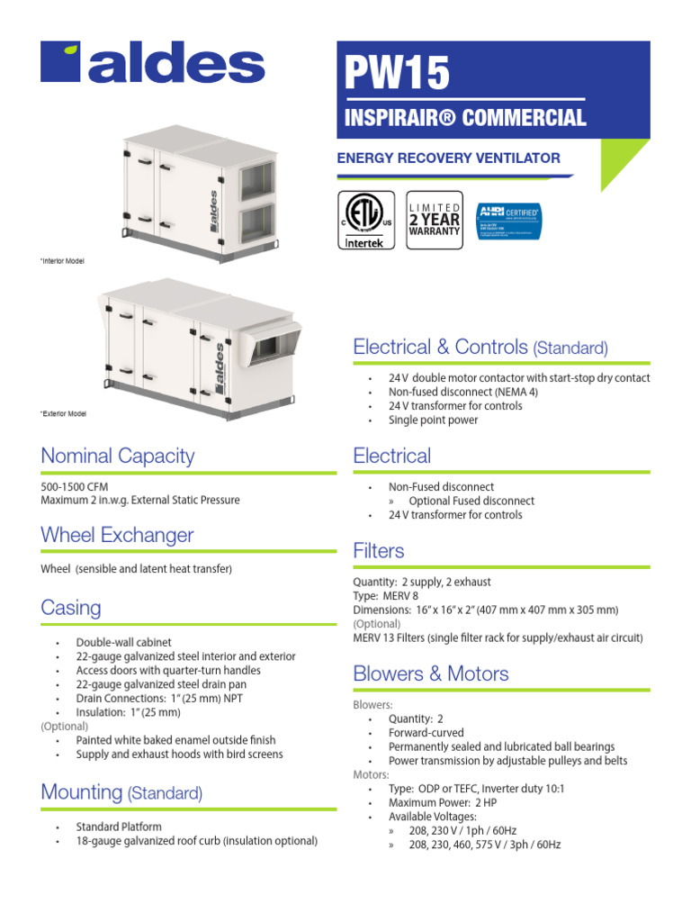 Erv PW15 2022 | PDF | Electric Motor | Water Heating