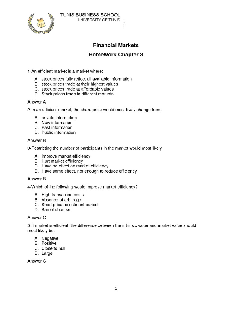 Answers - Market Efficiency | PDF | Efficient Market Hypothesis | Stocks