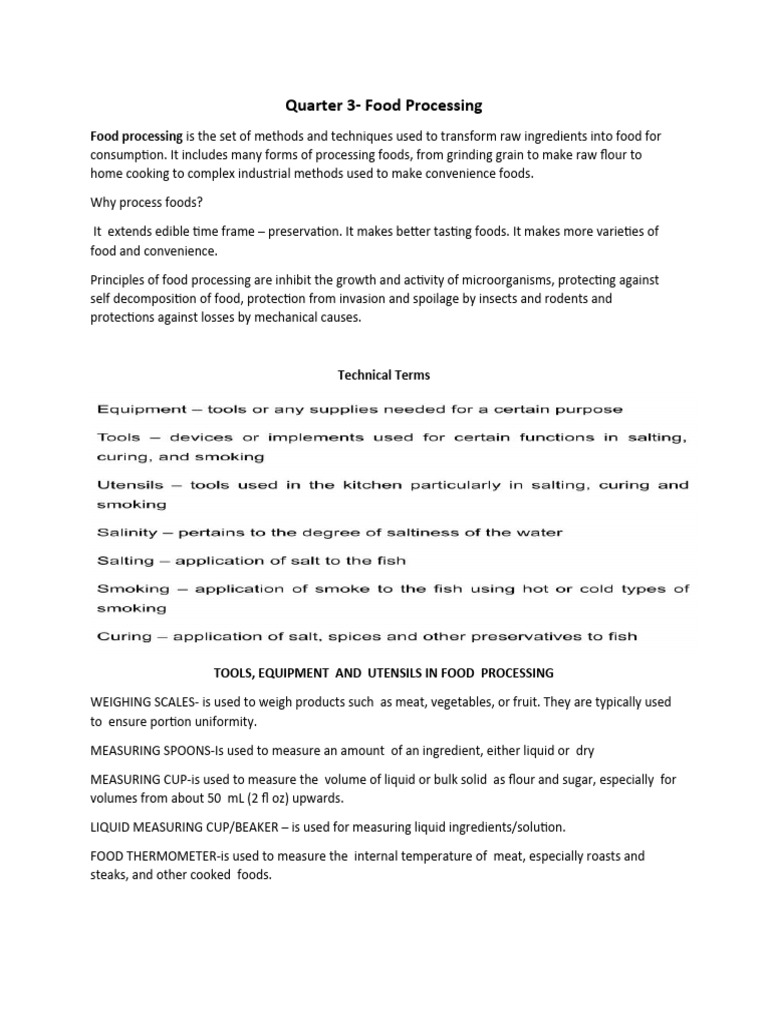 Q3 Lesson 1 Different Tools Equipment and Utensils in Food Processing | PDF | Food Processing ...
