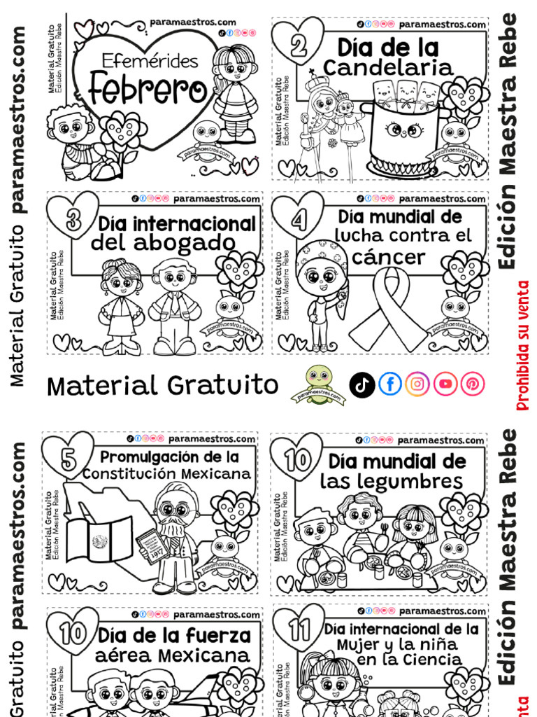 Efemérides Febrero Material Gratuito Paramaestroscom para Colorear | PDF