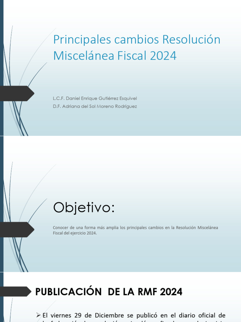 Principales Cambios Resolución Miscelánea Fiscal 2024 FINAL | PDF | Contribuyente | Economias