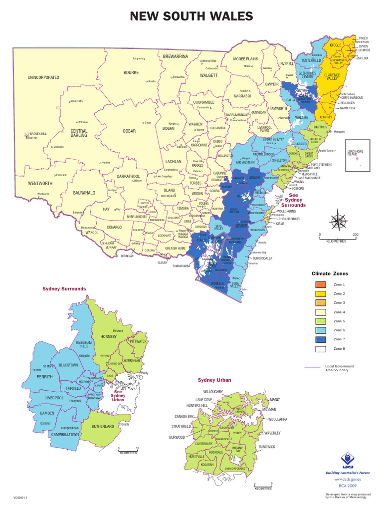 BCA2009 Climate Zone Map - NSW | PDF | New South Wales | Sydney