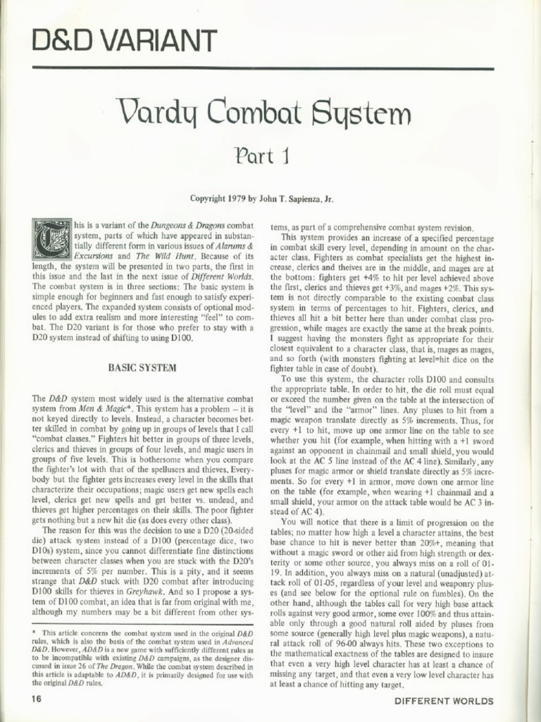 Vardy Combat System For D&D (1979) (0e) | PDF
