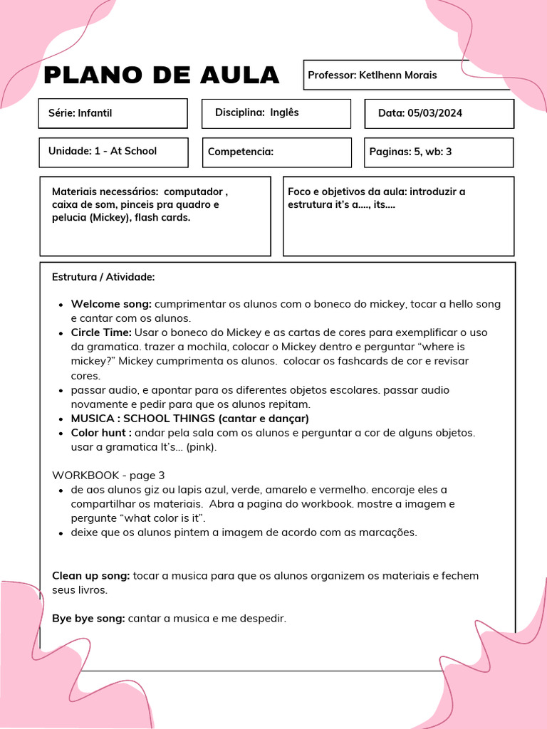 Plano de Aula - Fundamental 1 e Infantil 04-08.03 | PDF