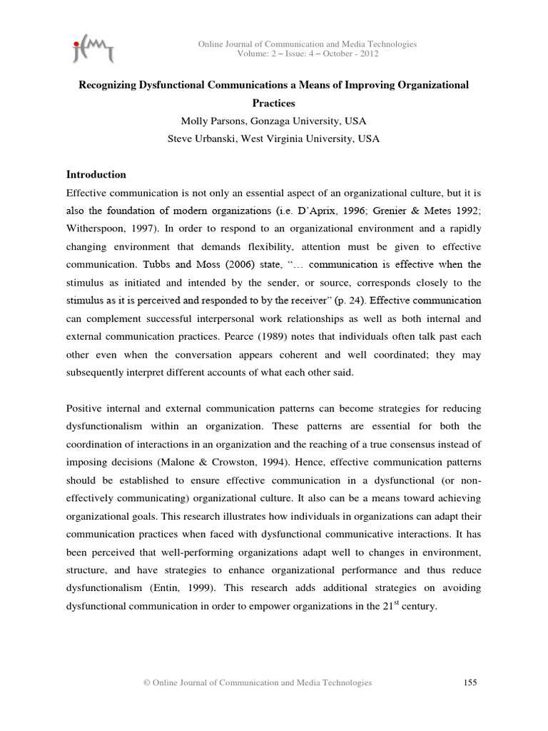 Recognizing Dysfunctional Communications A Means of Improving ...