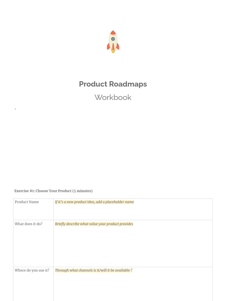Product Roadmapping - Blank Workbook | PDF | Business Model | Business Process