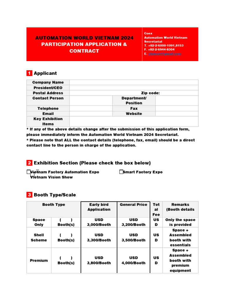 2024 Exhibitor Applicant Form | PDF | Wire Transfer | Fee