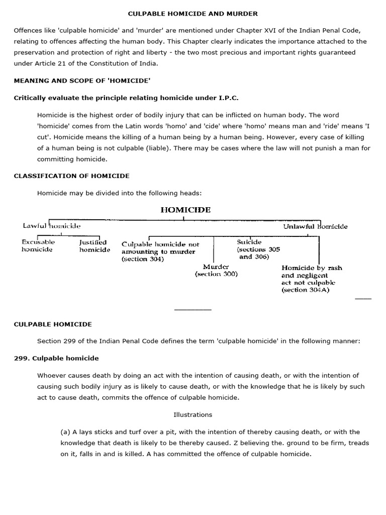CULPABLE HOMICIDE AND MURDER | PDF | Murder | Criminal Law
