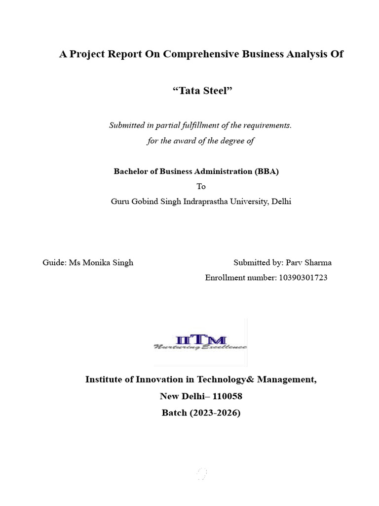A Project Report On Comprehensive Business Analysis Tata Steel | PDF | Steelmaking | Corporate ...