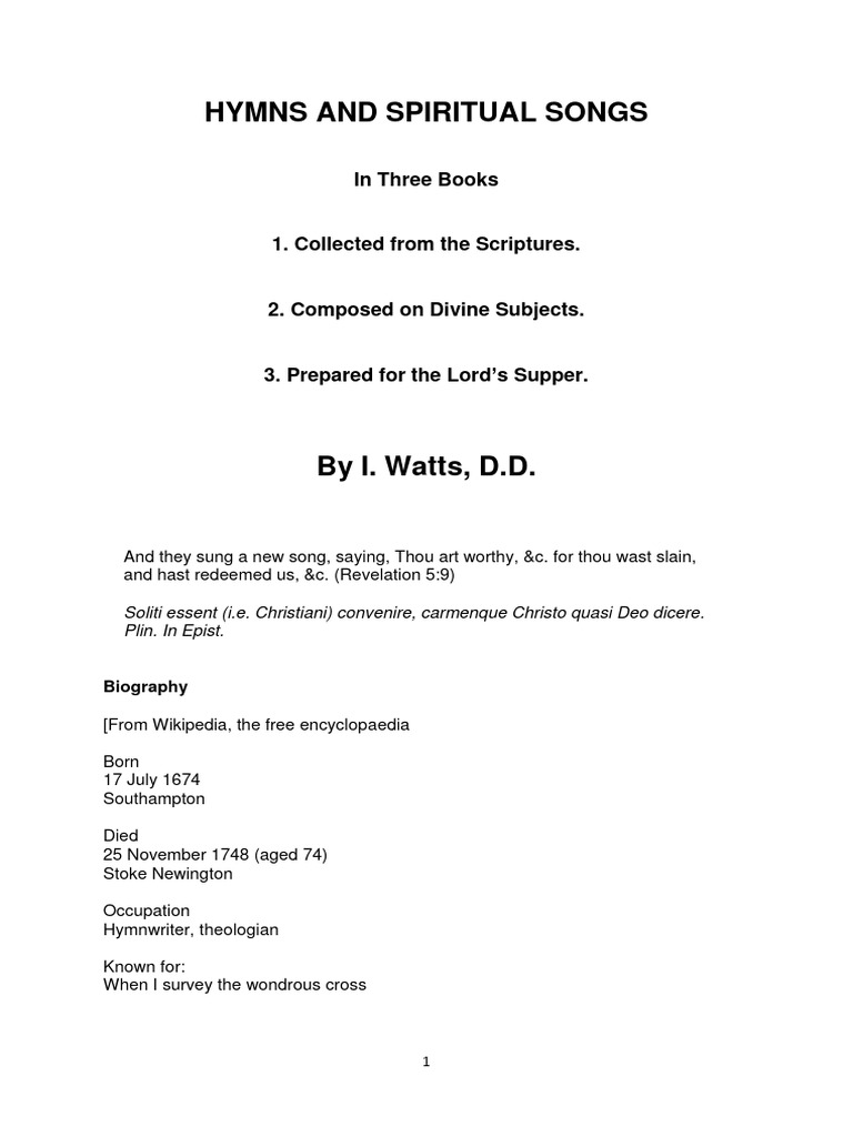 Isaac Watts Hymn Collection | PDF