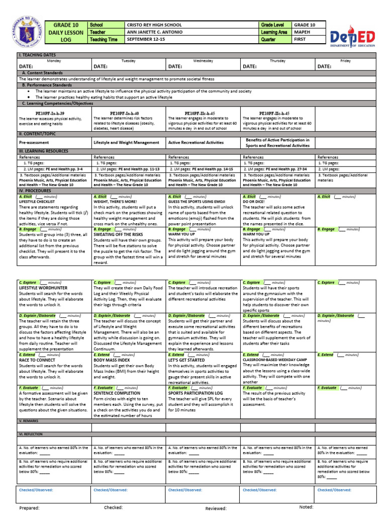 1st Quarter - Week 1 - Physical Education 10 | PDF | Physical Education ...