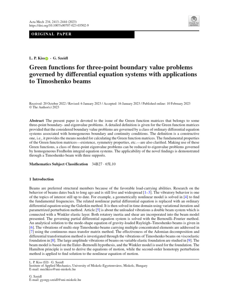Green Functions For Three-Point Boundary Value Problems Governed by Differential Equation ...