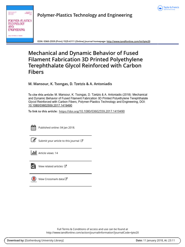 Dynamic Behavior of Fused Filament Fabrication 3D Printed | PDF | Applied And Interdisciplinary ...