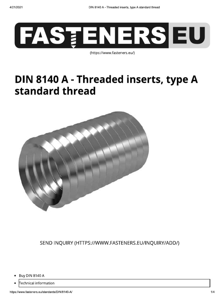 Fasteners DIN 8140-1 - A M20x40 - A2 | PDF