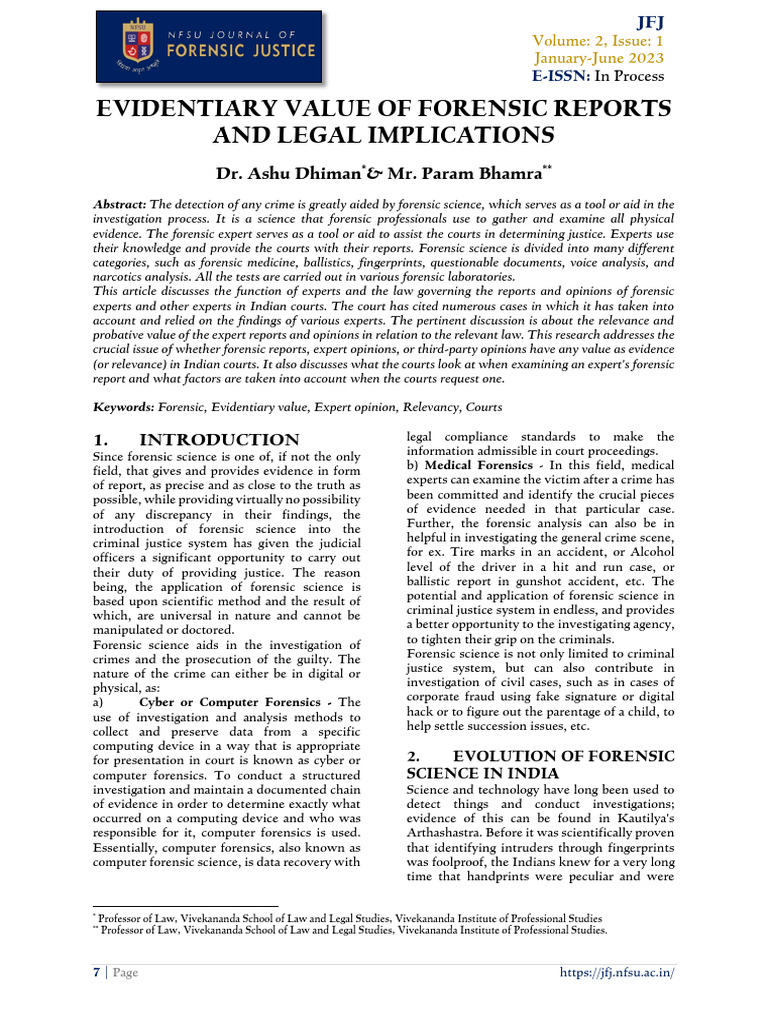 (7-13) Evidentiary Value of Forensic Reports and Legal Implications | PDF