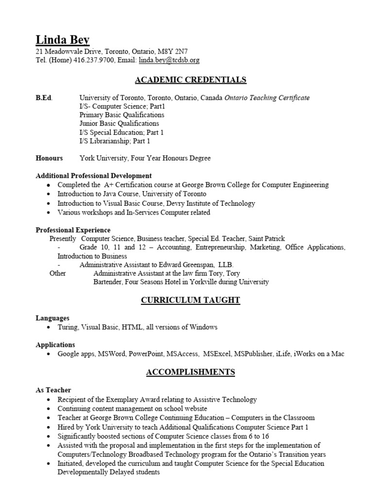 Linda Resume 2023 | PDF | Software | Teachers