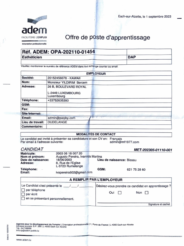 Offre de Poste D'apprentissage Adem | PDF