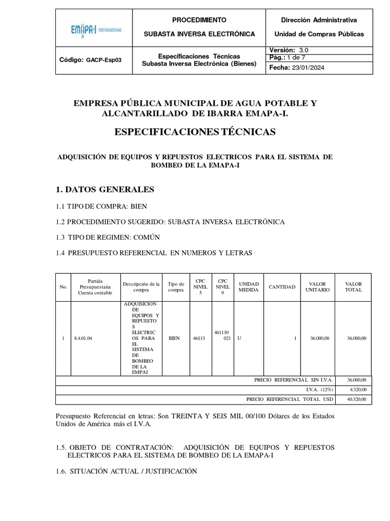 Adquisición Equipos EMAPA-I 2024 | PDF