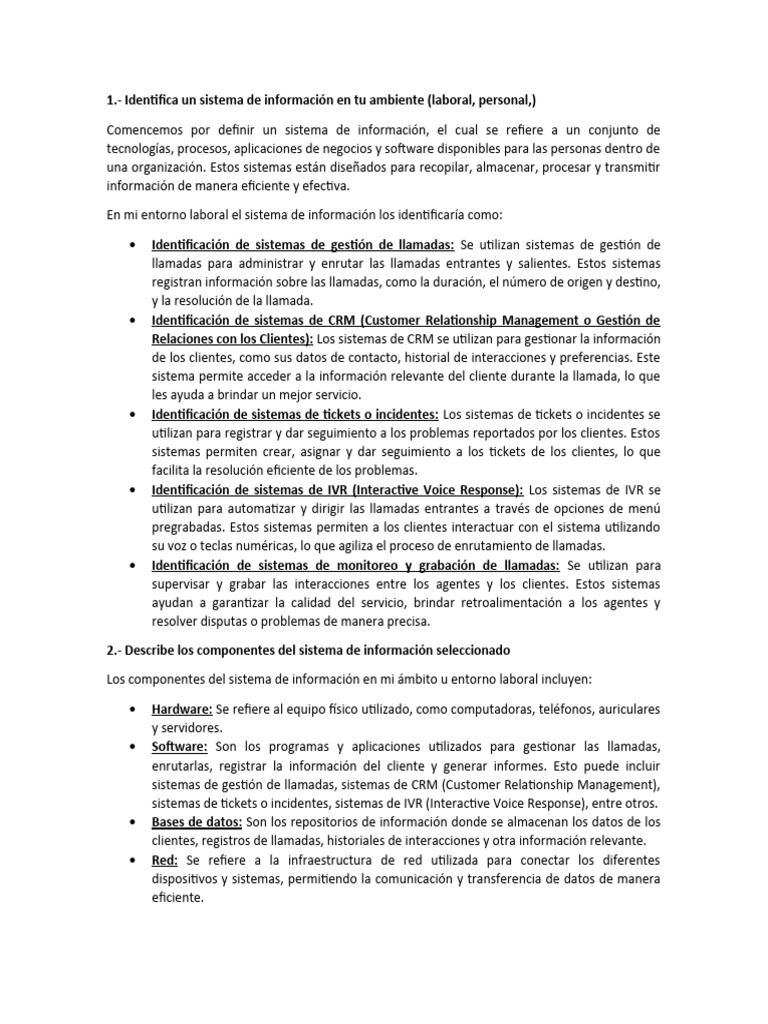Sistema de Información | PDF | Respuesta de Voz Interactiva | Gestión de la relación con el cliente