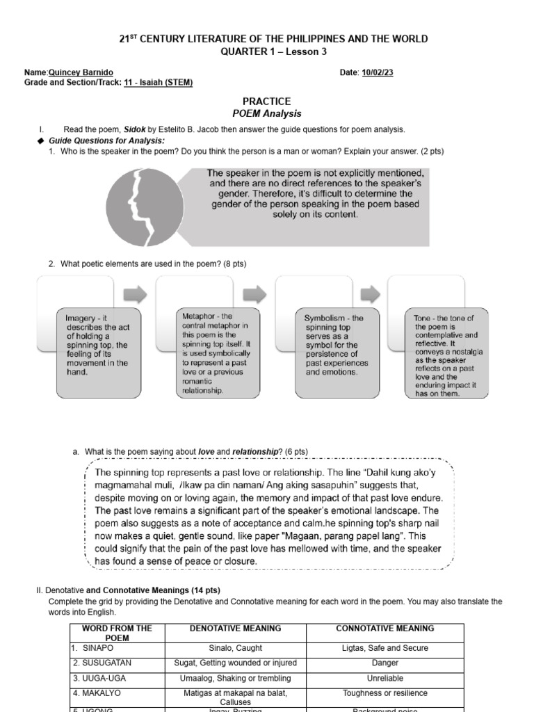 21ST CEN LIT - WS 1 - Sidok Analysis | PDF
