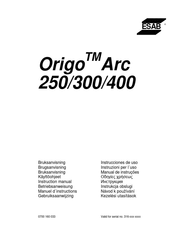 Origo Arc 250/300/400: A ESB | PDF