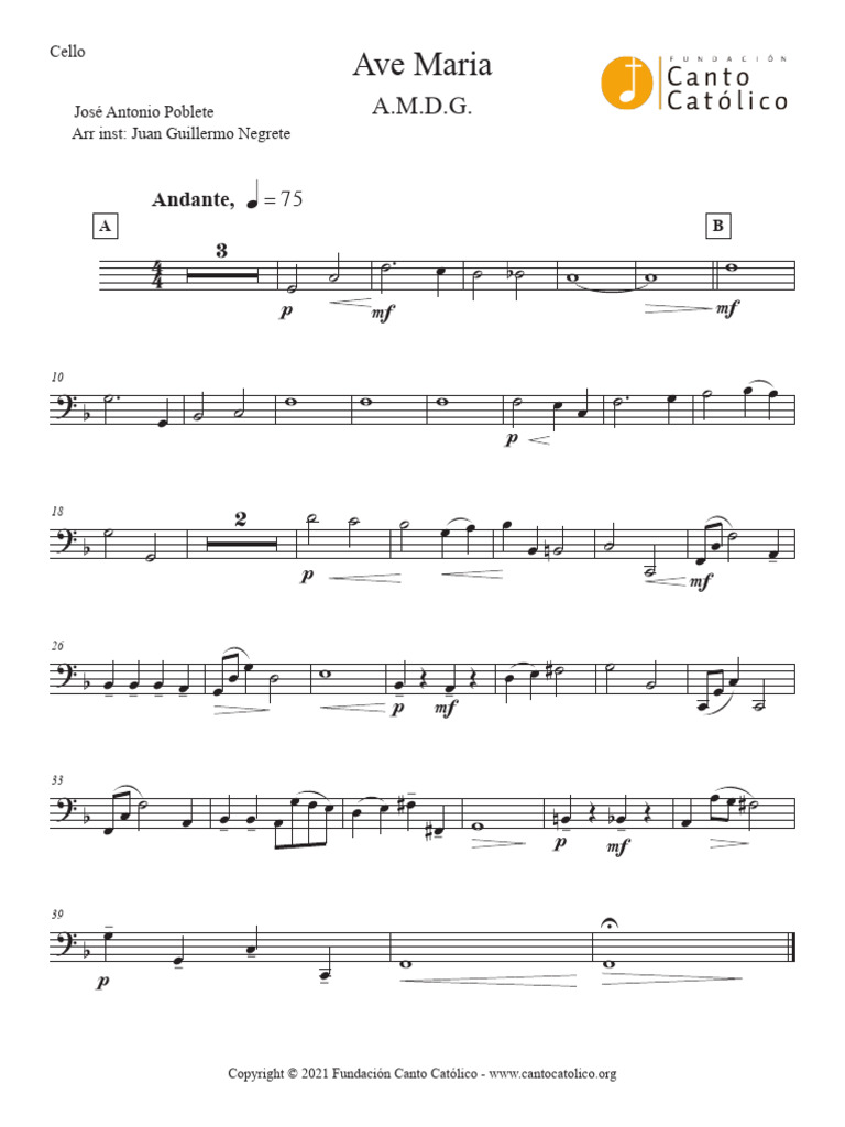 Ave Maria - Versión Oficial - Cello | PDF