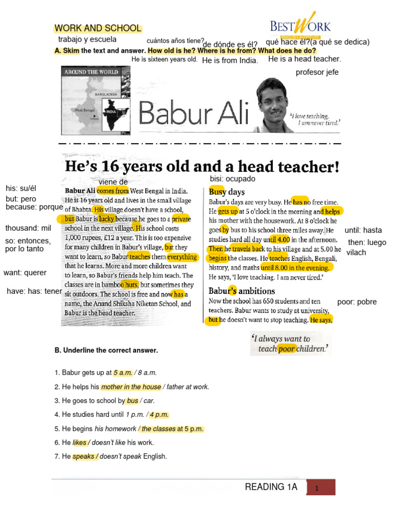 1A W07 Reading asnwers | PDF