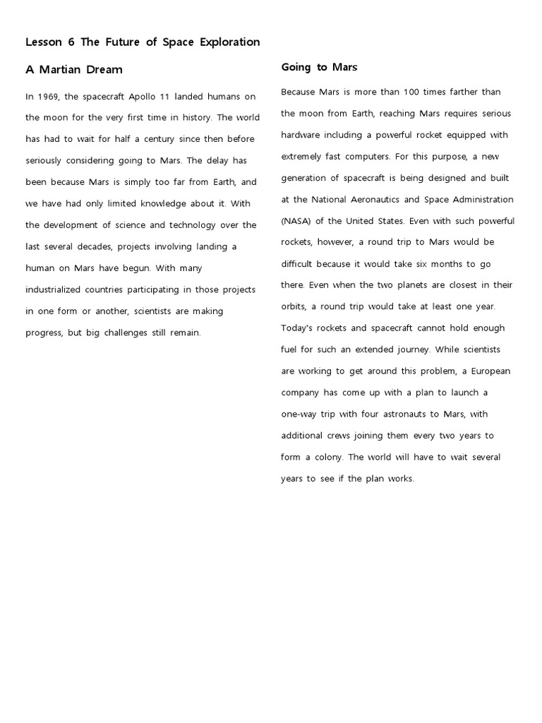 Lesson 6 The Future of Space Exploration | PDF