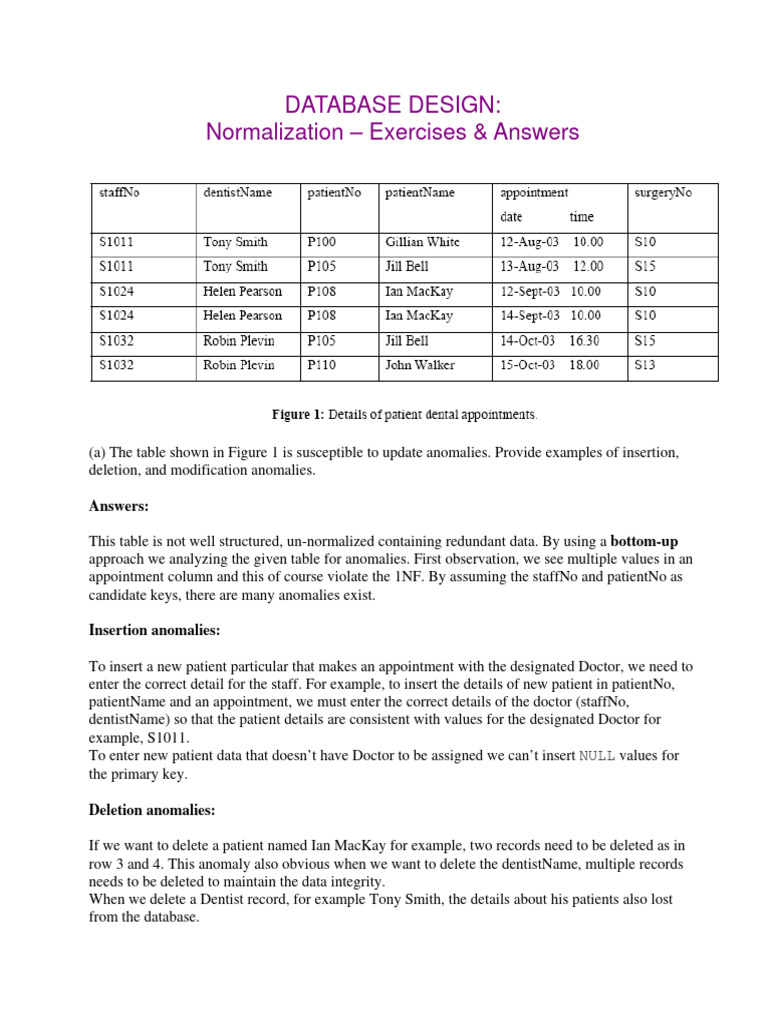 DATABASE DESIGN - Normalization Exercises & Answers | PDF