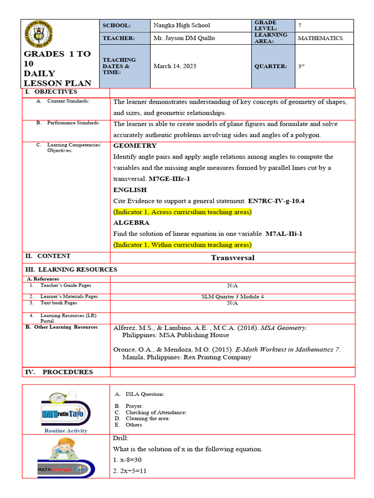 DLP Transversal Third Quarter Observation | PDF | Cognitive Science | Learning