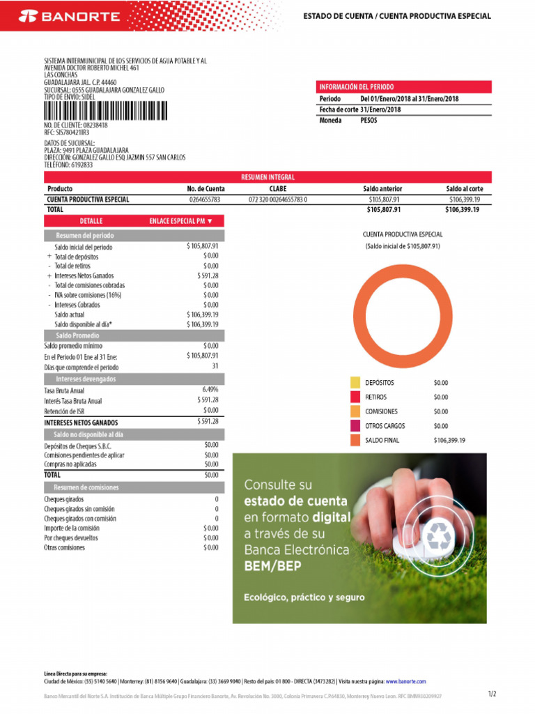 Estado de Cuenta Banorte Enero 2018 | PDF | Bancos | Cheque