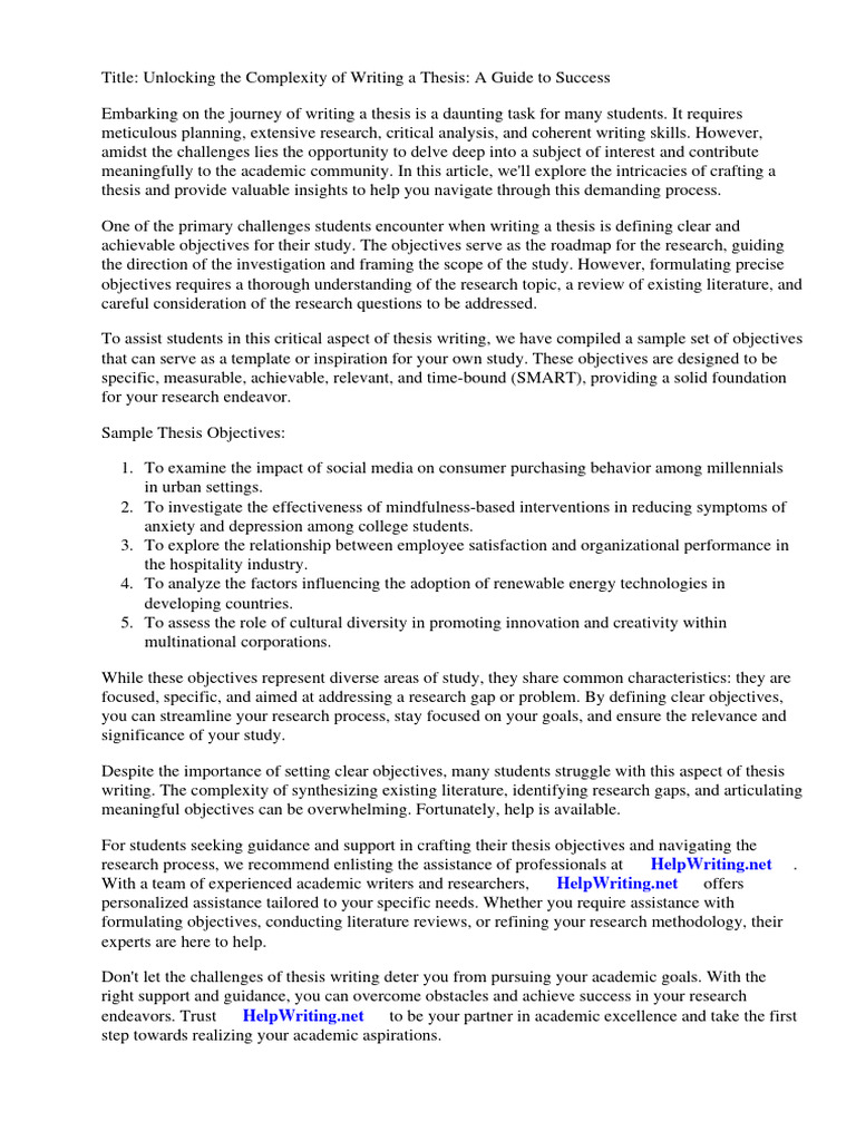 Thesis Objectives of the Study Sample | PDF | Thesis | Qualitative Research