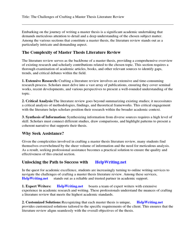 Master Thesis Literature Review | PDF