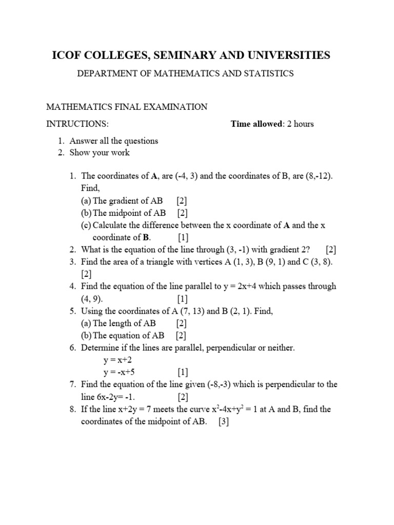 Mathematics Exam ICOF. | PDF