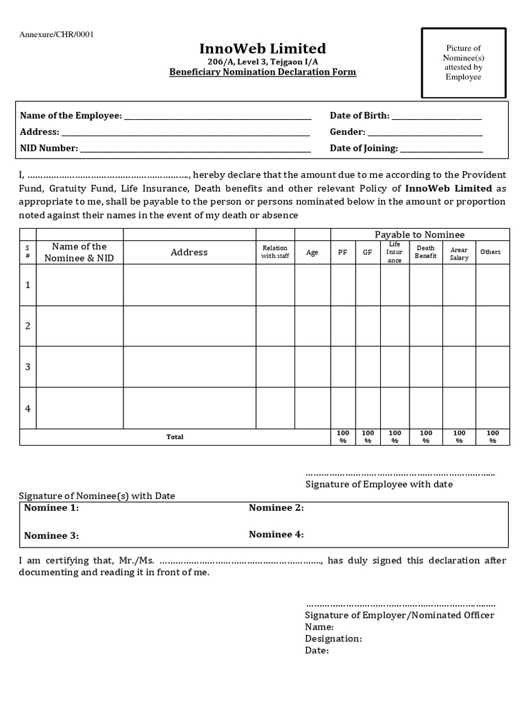 1 Beneficiary Nomination Declaration Form - INB | PDF | Economies | Social Programs