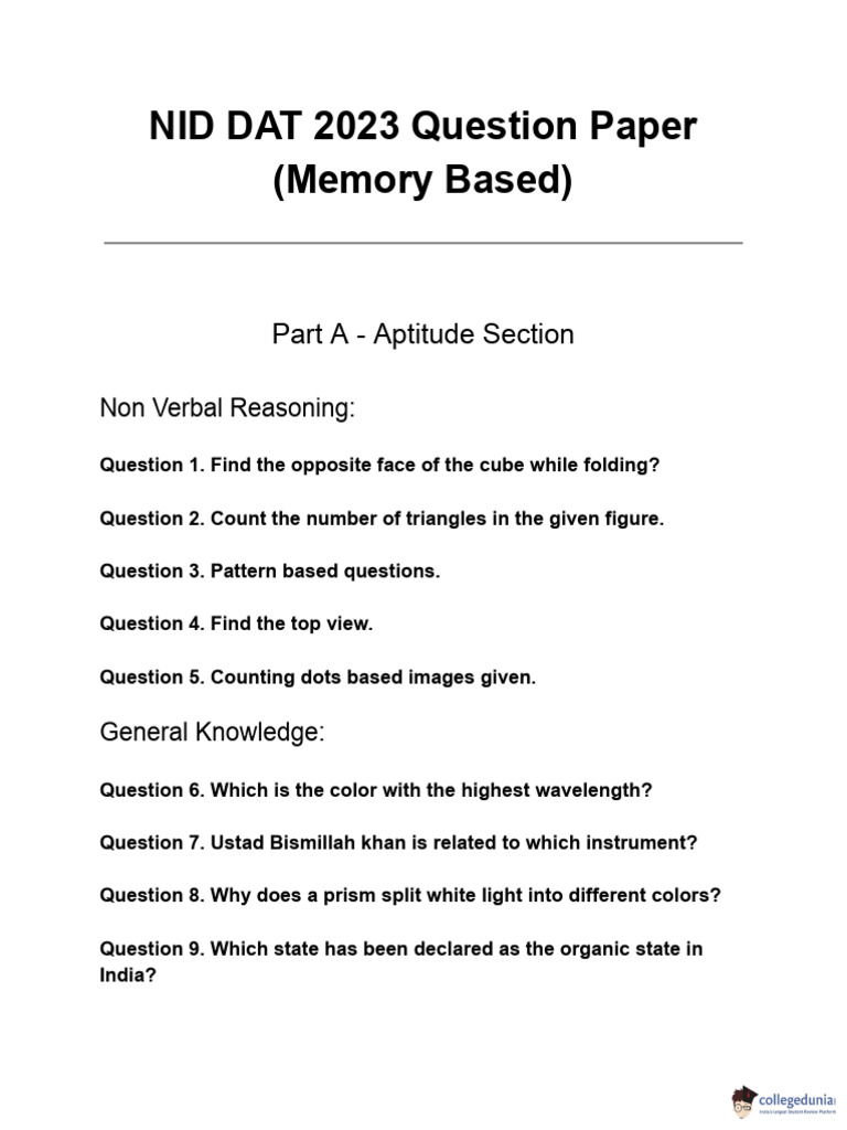 NID DAT 2023 Question Paper | PDF