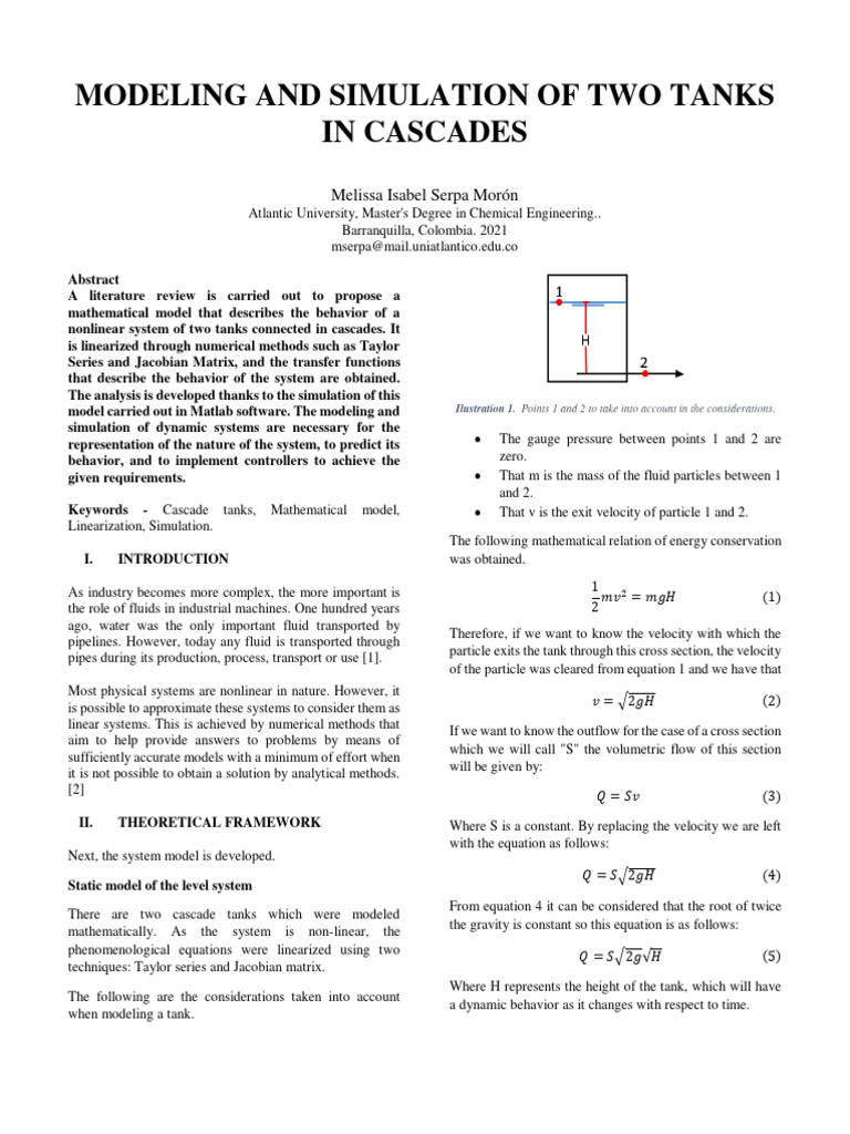 Modeling and Simulation of Two Tanks in Cascades | PDF | Nonlinear ...