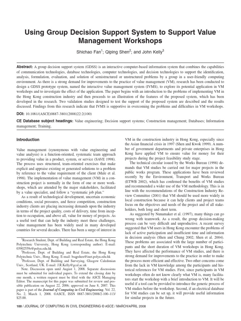 Using Group Decision Support System To Support Value Management ...