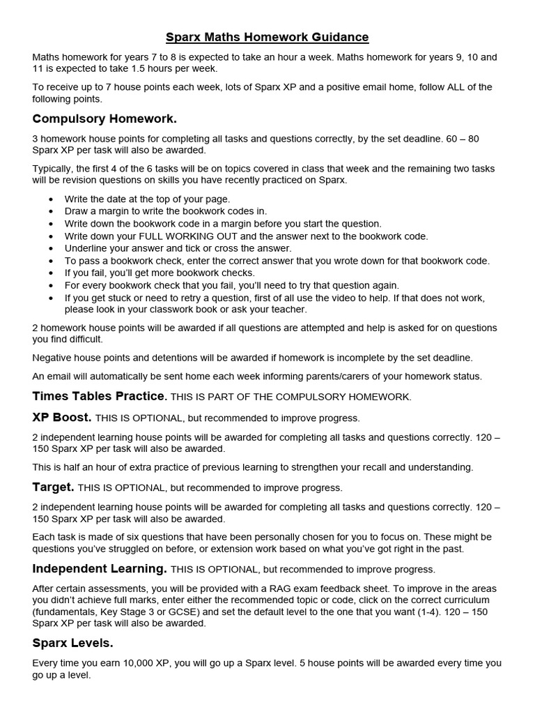 Sparx Maths Homework Guidance | PDF