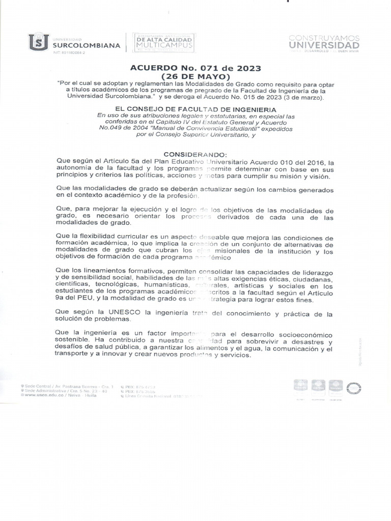 Acuerdo No. 071 | PDF